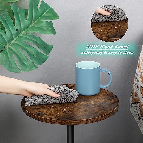 smusei Small Side Table for Small Spaces Round Bar Table with Marble Base Round End Table Drink Table Pedestal for Sofa Couch Chair Patio, Brown