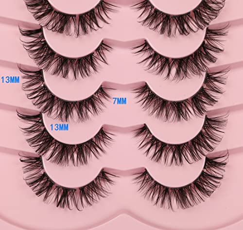 Pooplunch False Eyelashes Cat Eye Look DIY Cluster Lash Natural Flares Extension-Look Wispy Short Faux Mink Lashes Fake Eyelash Strips 7 Pairs Multipack