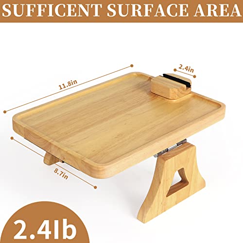 TISEMENT Couch Tray for Wide Sofa, 11.8’’ × 8.7’’ Clip On Sofa Arm Tray with 360° Rotating Bracket,Foldable Couch Arm Table for widening Space, Wooden Couch Cup Holder for Drinks/Snacks/Fruits