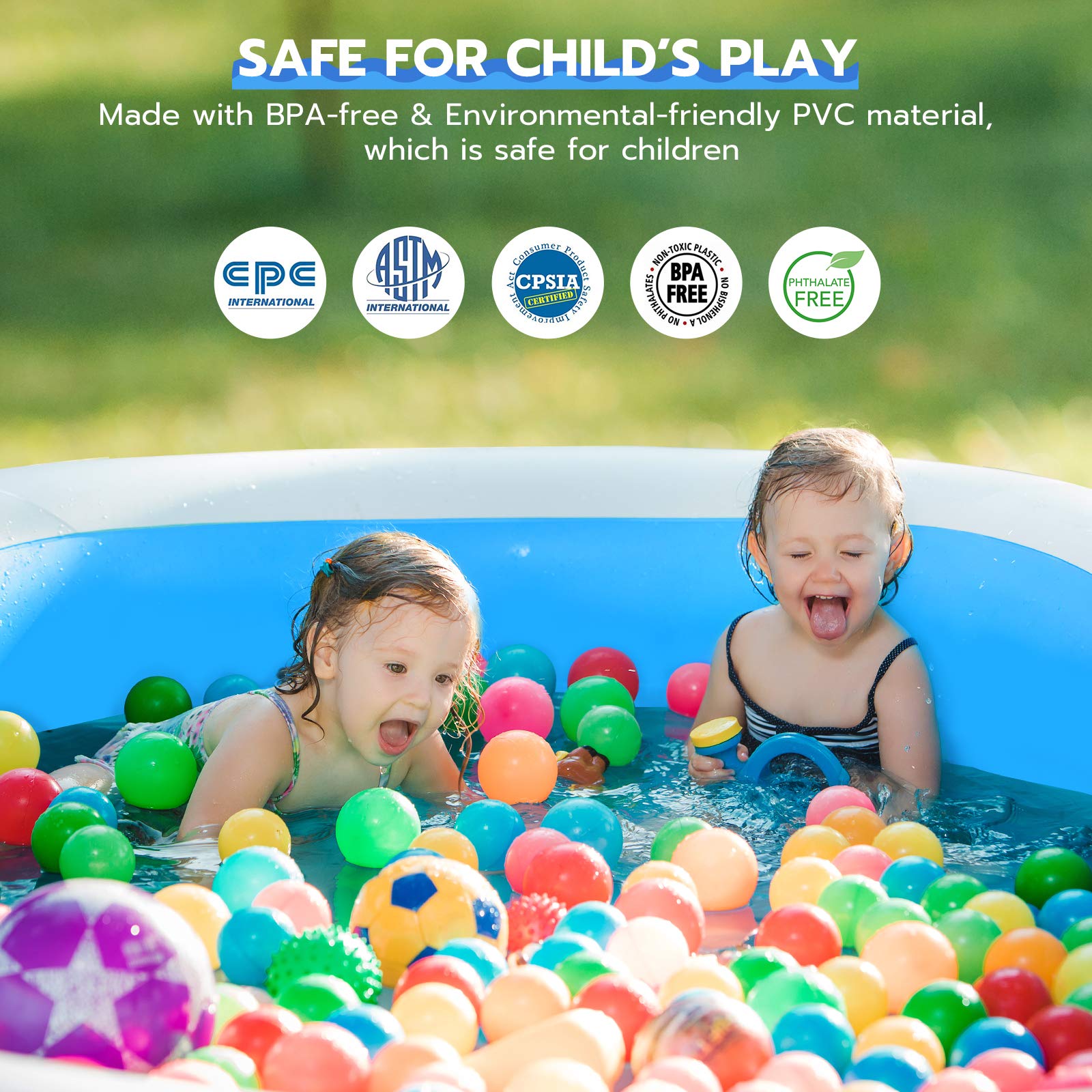 QPAU Inflatable Swimming Pool, Blow Up Pool,Inflatable Pool with Basketball Hoop Family Pool for Kids, Adults, Outdoor, Backyard, Pool Party