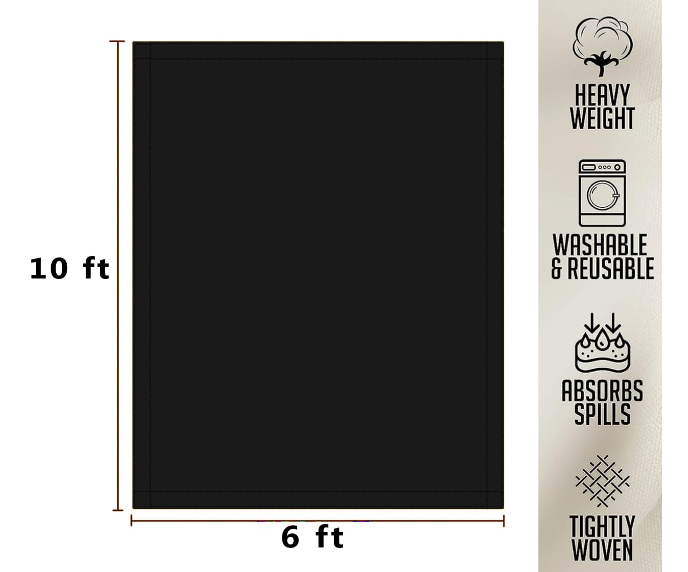 ZUPERIA Black Canvas Drop Cloth (6' x 10' Feet - 2 Pack) - Pure Cotton Painters Drop Cloth for Painting, Canvas Drop Cloth Curtains for Decoration Double Stitched Hem for Multi-Purpose use