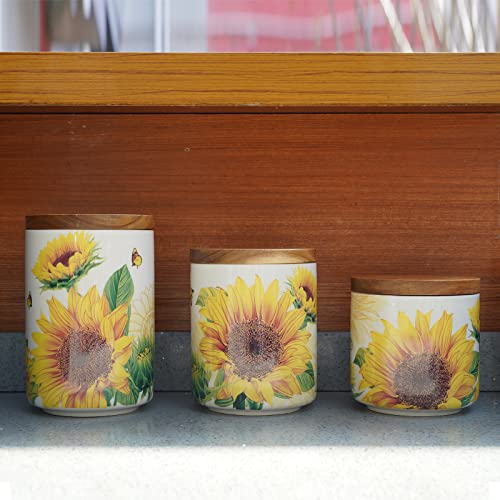 Sunddo Sunflower Ceramic Canister Sets for Kitchen Counter,Tea Coffee Sugar Canister Set with Bamboo Lid Set of 3