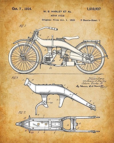 Original Harley Davidson Motorcycle Patent Wall Art Prints - Set of Four Photos (8x10) Unframed Posters - Great Home Decor and Gift for Men and Women Under $15 for Hog Riders
