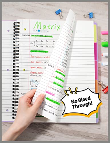 SUNEE 5 Subject Notebook College Ruled - 300 Pages, 8.2"x10.8", Spiral Lined Notebook with 5 Pocket Colored Dividers, 3-Hole Punched Paper, Purple Notebooks for School Supplies, Home & Office, Writing Journal