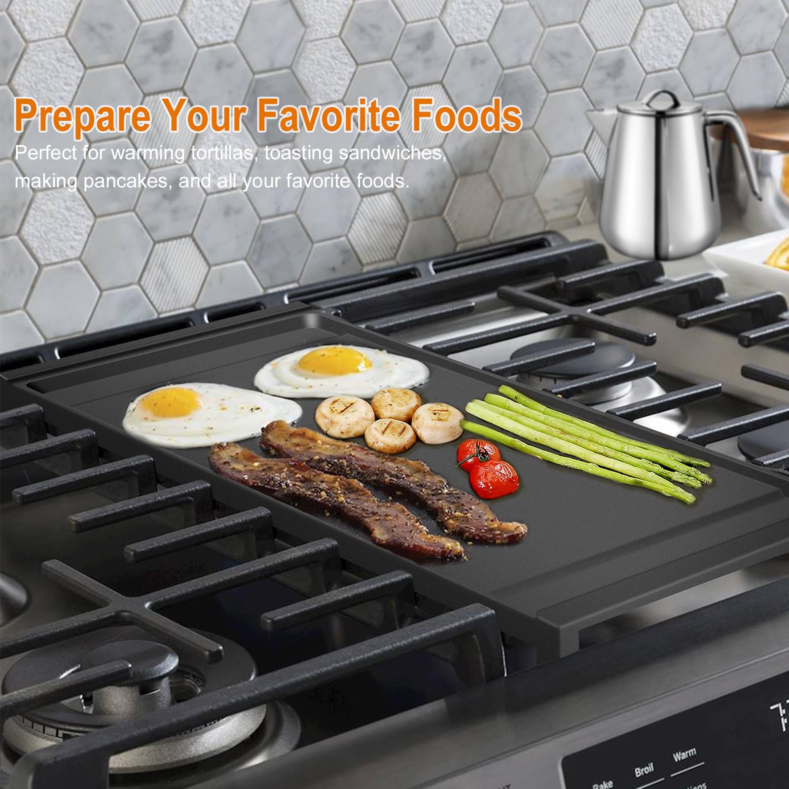 UPGRADED WB31X24738 Griddle Replacement for GE Appliance Gas Range Center Griddle,9 ร19.5 inch Griddle Compatible with GE Stove Parts, Aluminum with Food Grade Nonstick Griddle Cooktop Plate Flat