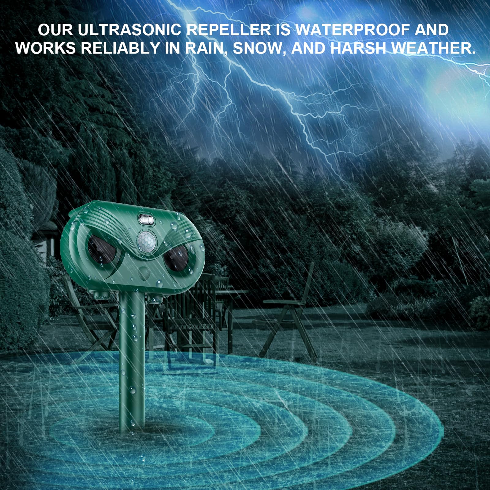 Ultrasonic Solar Animal Repeller, 2024 Upgrade Waterproof Outdoor Solar Powered Groundhog Repeller Gopher Deterrent Chaser Spike to Repell Burrowing Vole Repellent,Rodents for Lawn, Yard