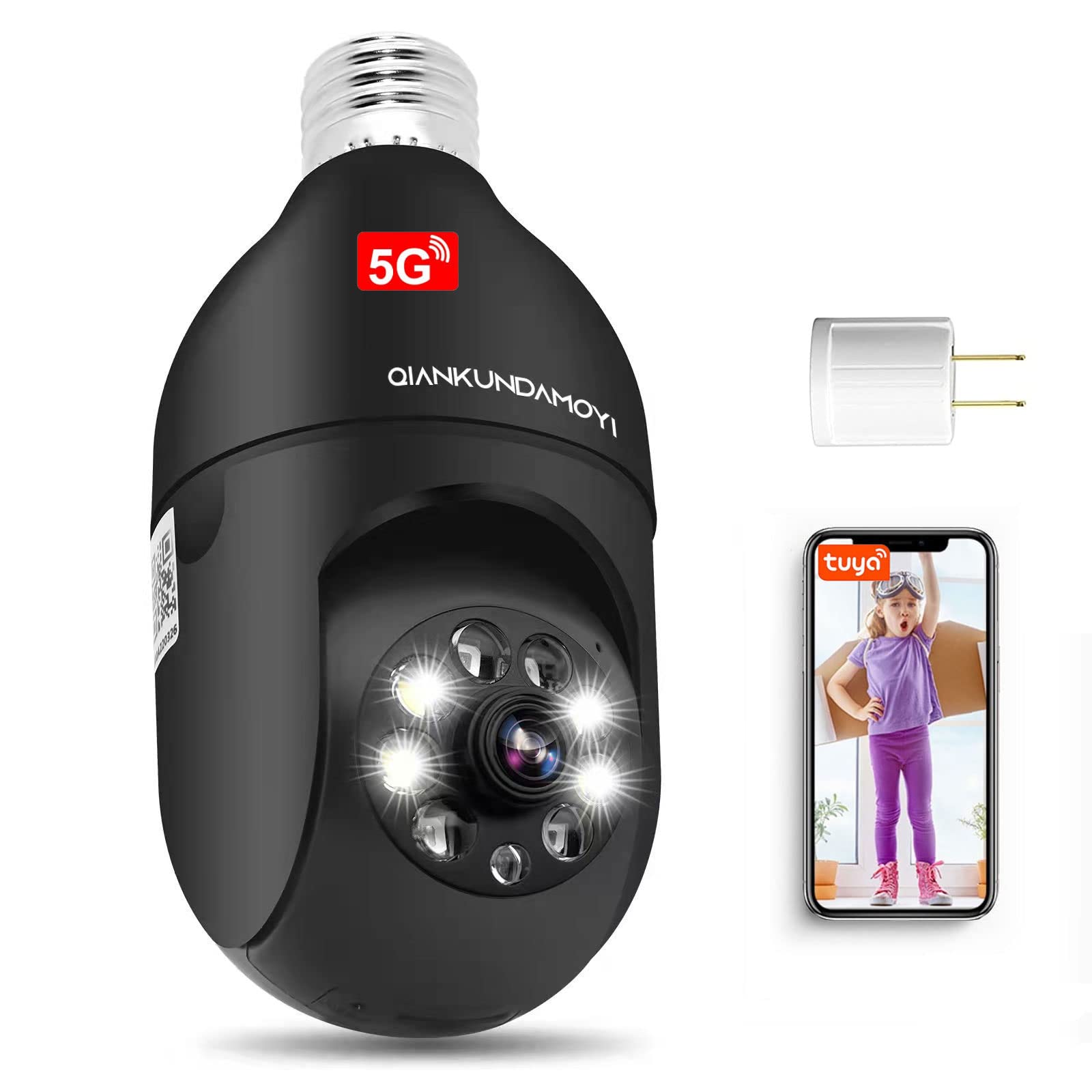 QIANKUNDAMOYI Light Bulb Security Camera 5G Light Socket 1080P 360 Night Vision Motion Detection Surveillance Cameras for Front Door Outdoor