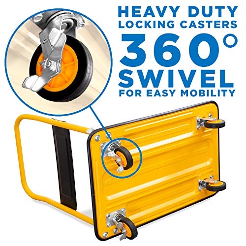 MOUNT-IT! Platform Truck [660lb Weight Capacity] Heavy Duty Foldable Flatbed with Swivel Wheels, Rolling Trolley Cart, Foldable, Flat, Push Cart Dolly (Yellow)