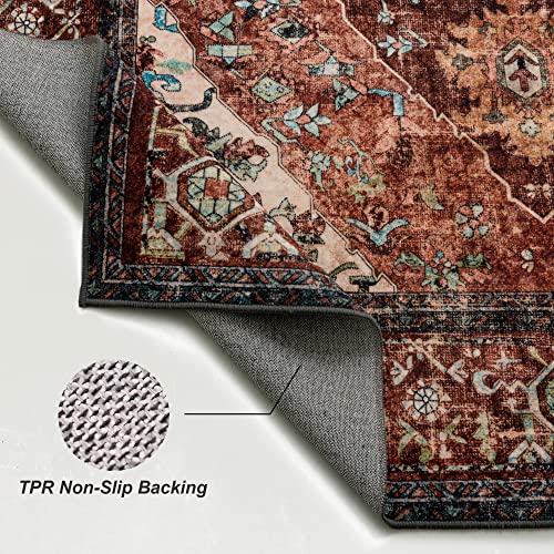 Valenrug Area Rug 5x7 - Stain Resistant Lightweight Washable Rug, Anti-Skid Rugs for Living Room, Vintage Tribal Area Rug(Coffee/Red, 5'x7')