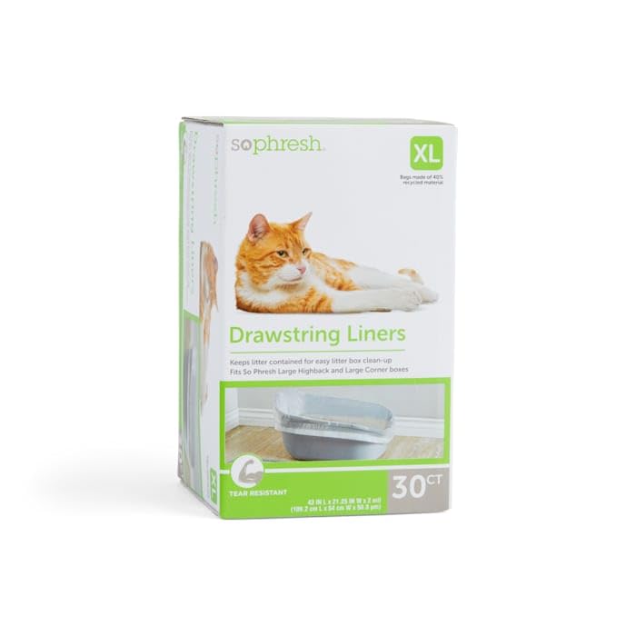So Phresh Drawstring Liners for Highback Boxes for Cats, 43" L X 21.25" W, Count of 30
