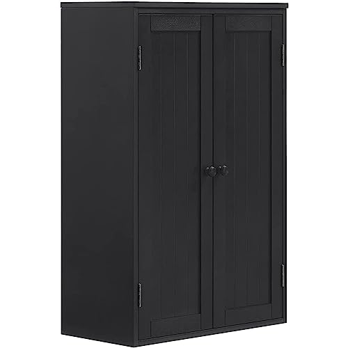 Printdraws Bathroom Floor Cabinet, Wooden Home Organizer for Living Room, Freestanding Storage Cabinet with Double Doors and Shelf, Modern Home Furniture, Bathroom Storage Cabinet (Black)
