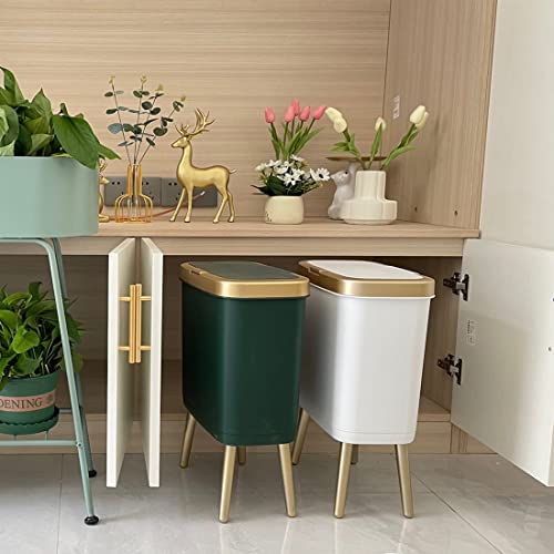 Procade Trash Can with Lid,Small Bathroom Garbage Can with Lid, Plastic Trash Can with Push Button,Narrow Garbage Bin Waste Basket for Bedroom,Living Room, Toilet,Office,Kitchen,4 Gal-Gold Edge