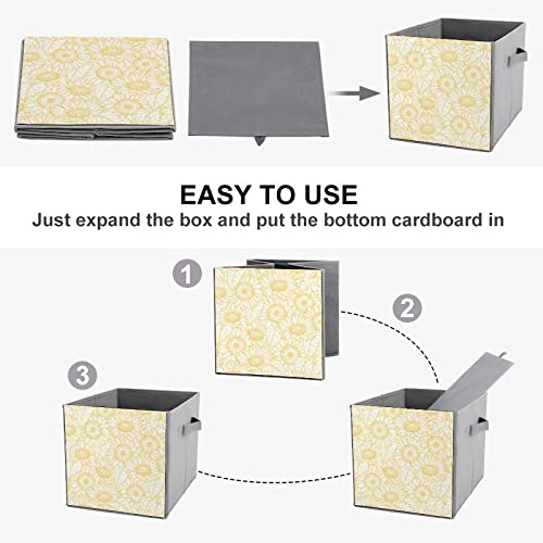 Sunflower Yellow Canvas Collapsible Storage Bins Cube Organizer Baskets with Handles for Home Office Car