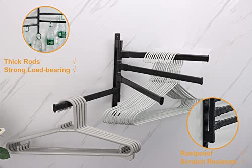 TocTen Swivel Towel Rack, Rustproof and Durable Space Saving Towel Hanger, Towel Bar Swing Out 180° Rotation, Wall Mounted/Glue Mounted Towel Rod with Hook for Bathroom, Kitchen (4-Arm, Black)