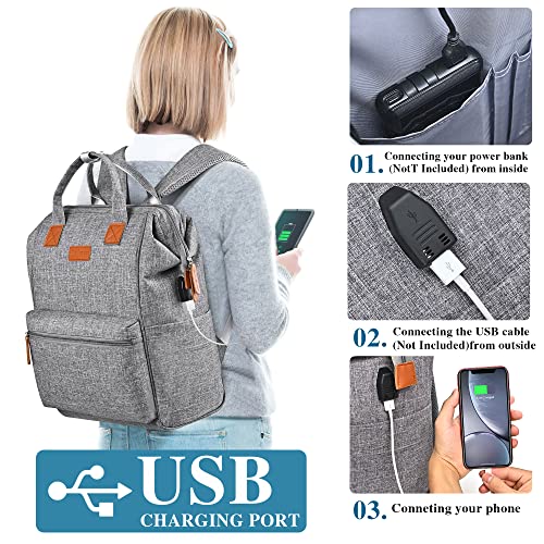 UTOTEBAG Laptop Backpack for Women, Bag Set Backpack for 15.6inch Computer with USB Charging Port, Water Resistant College Nurse Backpack Set with Makeup Bag Lunch Bag for Work/Business/Travel, Gray