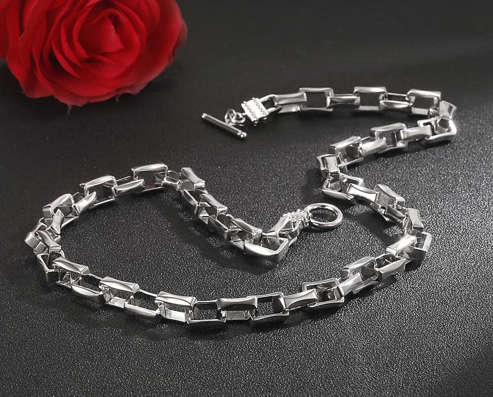 Meilanduo Solid 925 Sterling Silver Cube Link Chain Two Locks Necklace Chunky Thick Large Necklace 10.5mm Heavyweight Necklace for Men & Women (22 Inches)
