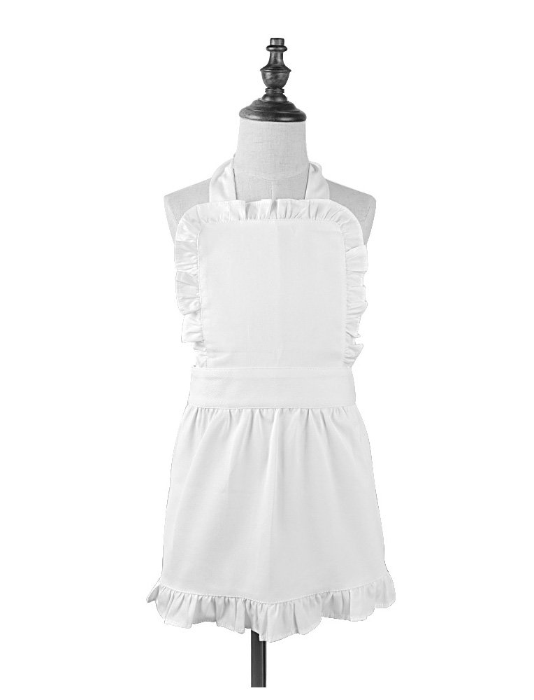 Love Potato Pure Cotton White Apron Children Cooking Apron Princess Ruffle Apron for Kids 4-7 Years Old