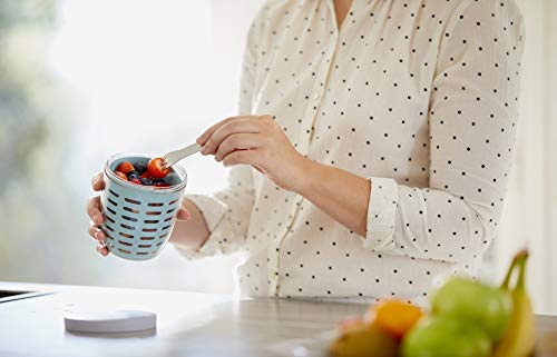 MEPAL, Fruit and Veggie Snack Pot with Airtight Lid, Colander and Fork, Portable, BPA Free, Nordic White, Holds 600ml|20oz, 1 Count