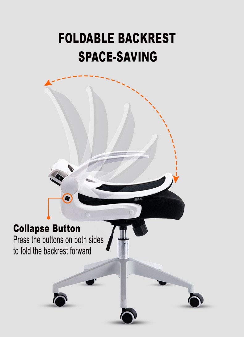 Huntor Ergonomic Office Chair Desk Chair for Home Office Work Chair Mesh Chair with Flip-up Arms White