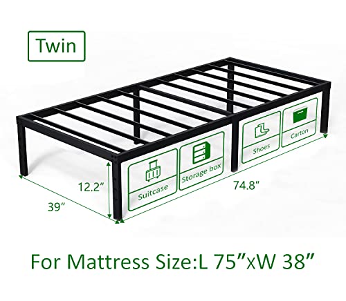 Rottnen Twin Metal Platform Bed Frame, Heavy Duty Steel Slat/Easy Assembly/No Box Spring Needed,14 Inches High Bed Frame with Ample Storage, Sturdy and Noise-Free, Black