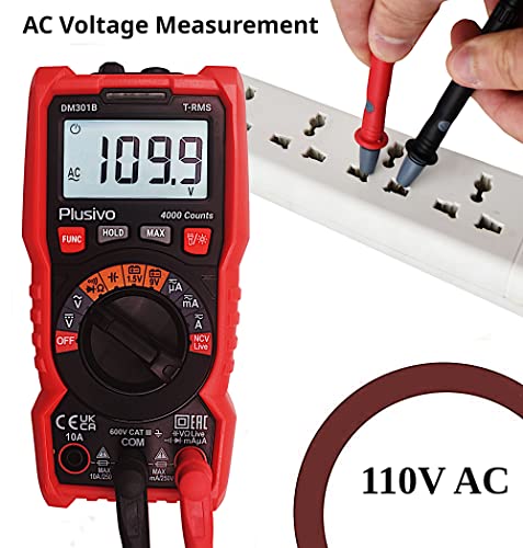 Multimeter 4000 Counts Digital Multimeter TRMS Auto-Ranging AC DC Voltmeter Ohm Volt Amp Tester NCV Live Test; Measures Voltage, Current, Resistance, Continuity with Set of Test Probes, Wire Stripper