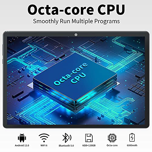TUOHAITIME Tablet 10.1 inch Android 12 Tablet 2023 Newest 6GB+ 128GB Storage Octa-Core Processor, Dual Camera, Fastest WiFi 6, Bluetooth, 512GB Expand Support, IPS Full HD Display