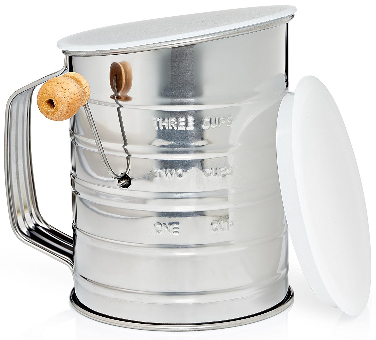 Natizo Stainless Steel 3-Cup Flour Sifter - Lid and Bottom Cover - No More Mess In Your Kitchen
