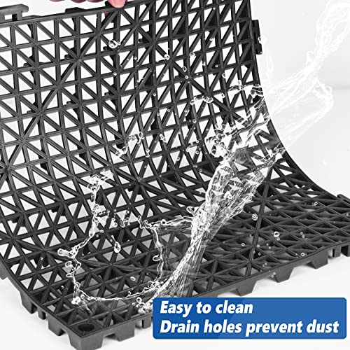Modular Interlocking Cushion 12 Pcs 11.8" x 11.8" Interlocking Rubber Floor Drain Holes Non-Slip Splicing Drainage Mats for Deck, Shower, Kitchen, Drain Pool, Sauna Bath, Indoor Outdoor (Black)