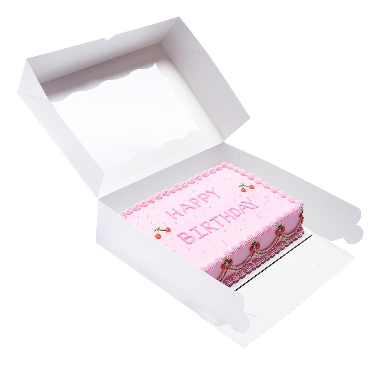 Huoshange 15 Pack 14x10x3.75 Inch Auto-Popup Large Rectangle Cake Boxes with Cake Boards, White Cake Boxes for Quarter Sheet Cake,Cupcakes, Brownie,Donuts&Pie