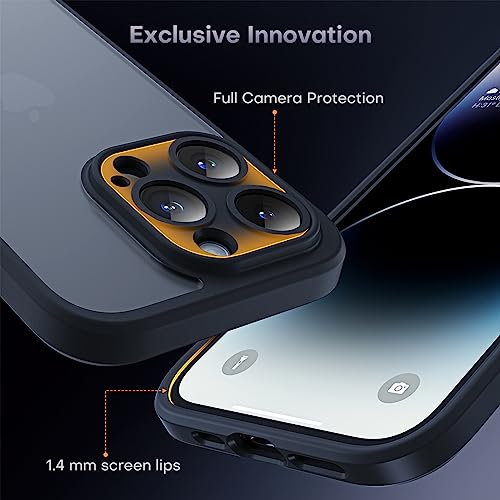 TOCOL 3 in 1 for iPhone 14 Pro Case, [Upgraded Camera Protection] with 2 Pack Screen Protector, [Military Grade Drop Tested] Shockproof Slim Translucent Matte Back Cover 6.1", Black