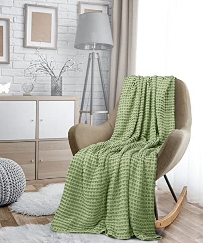 Utopia Bedding Cotton Waffle Blanket 300 GSM (Sage Green - 90x108 Inches) Soft Lightweight Breathable Bed Blanket King Size Layering Any Bed for All Season