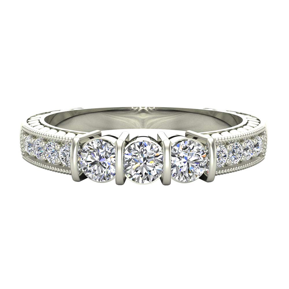 Glitz Design Three stone ring diamond vintage rings for women Past Present Future Anniversary Style 1/2 ct tw 14K White Gold (G, SI) (RS 5.5)