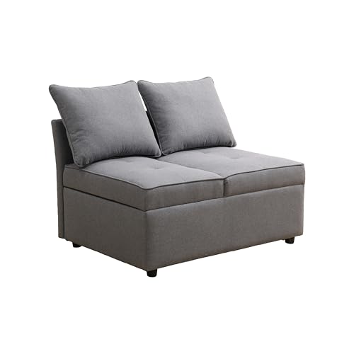 UOCFYK Sleeper Sofa, 4-in-1 Convertible Ottoman Couch Bed, Modern Sackcloth Futon Sofa Bed with 2 Pillows Adjustable Backrest, Recliner Folding Loveseat for Living Room, Apartment Dorm, Office,Grey