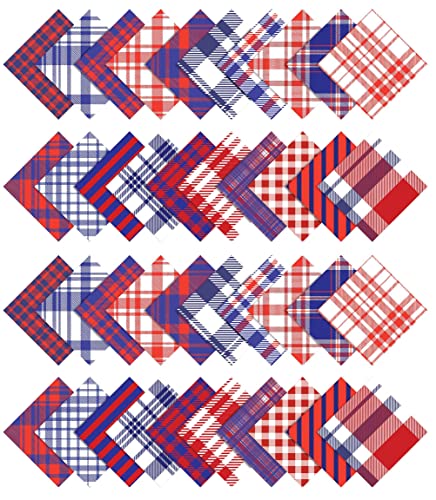 Soimoi 40Pcs Check & Tartan Print Cotton Precut Fabrics for Quilting Craft Strips 2.5x42inches Jelly Roll - Red, Blue & White