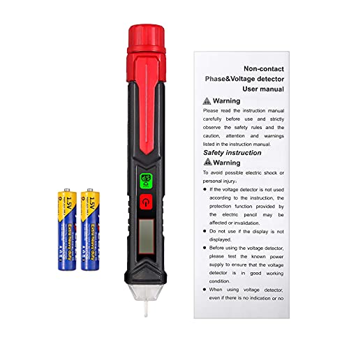 Neoteck Non-Contact AC Voltage Tester Pen Phase Sequence Detector with Adjustable Sensitivity 12V-1000V/48V-1000V, LCD Display, Buzzer Alarm, LED Flashlight, Live/Null and 3 Phase Wire Judgment
