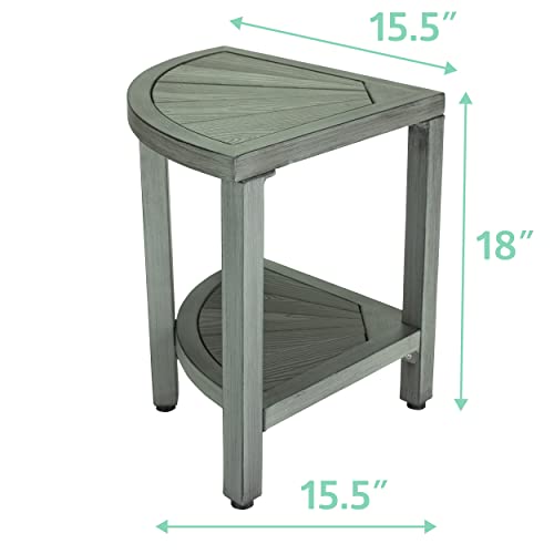 Medline Faux Teak Bathroom Corner Bench, Aluminum Shower Bench with Teak-Like Appearance,Brown