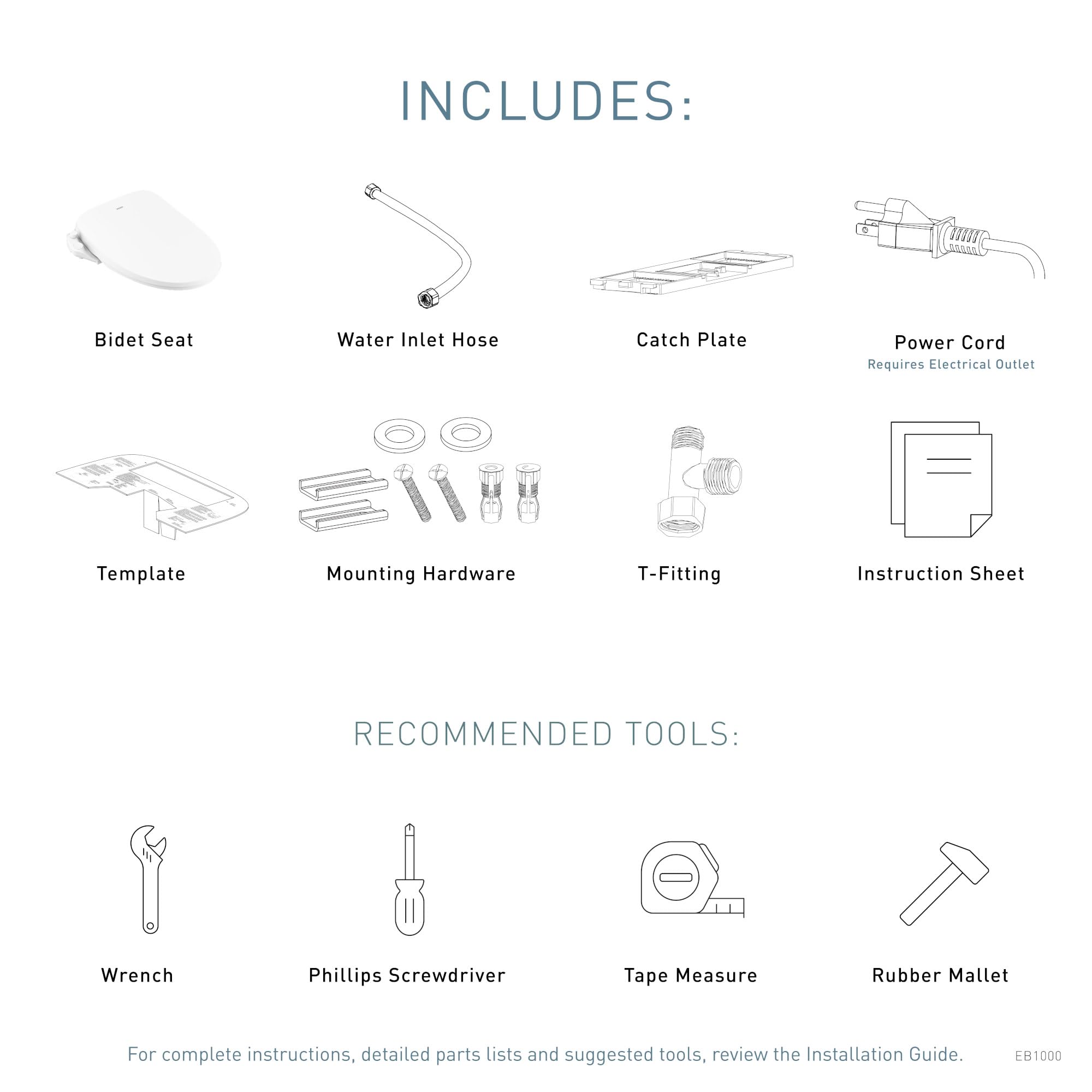 Moen EB1000 3-Series Standard Electronic Bidet Toilet Seat, White
