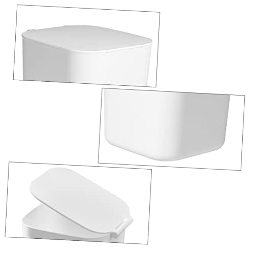SOLUSTRE with Waste Table Bathroom Trashcan Bin White Mini Kitchen Plastic Garbage to Vanity Tissues of Rubbish Can Cotton Lid Wastebasket Sponges Makeup Square- Dispose Small Desktop