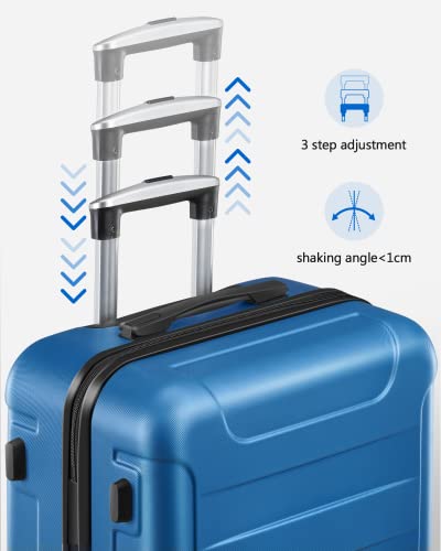 SunnyTour Hardside Luggage Sets with Tag, Luggage 3 Piece Set with Double Spinner Wheels, 28" Expandable Checked Luggage, Blue