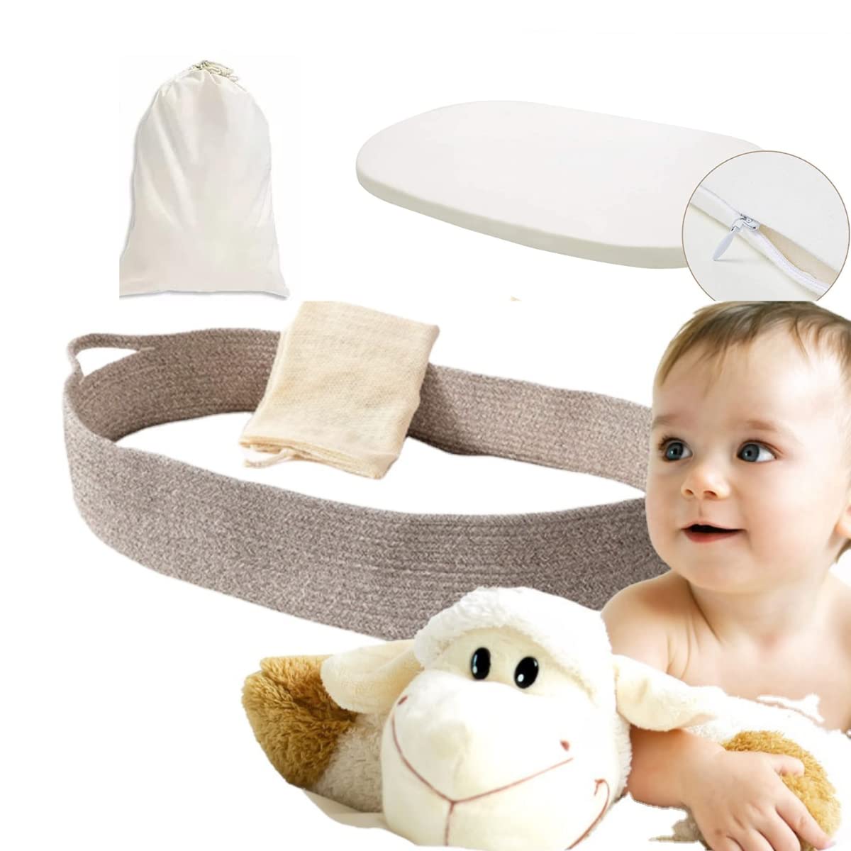 Shelf Basket - Changing Basket - Cotton Rope Changing Table Topper Storage Basket, Thick Foam Pad with Removable Cotton Cover - Storage Bag and Plush Blanket- Diapers Changing Basket