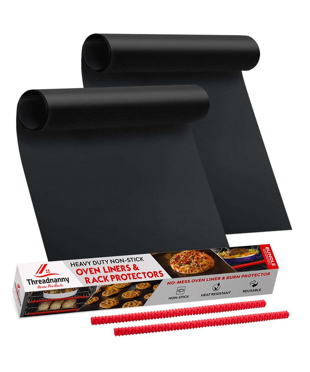 Oven Liners for Bottom of Oven (2-Pack) Bundled with Oven Rack Shields (2-Pack) - Large Oven Mat for Bottom of Oven (17"x 25") and 14" Silicone Oven Rack Protector - Reusable & Heat Resistant
