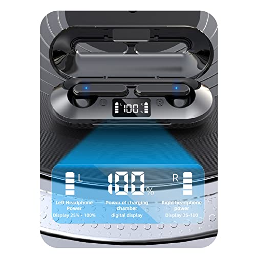 pstuiky Wireless Bluetooth Headset Binaural Digital Display Ultra-Thin Sport Music Stereo Portable Bluetooth Headset Ipx5 Waterproof Headphones 2023 (Black)