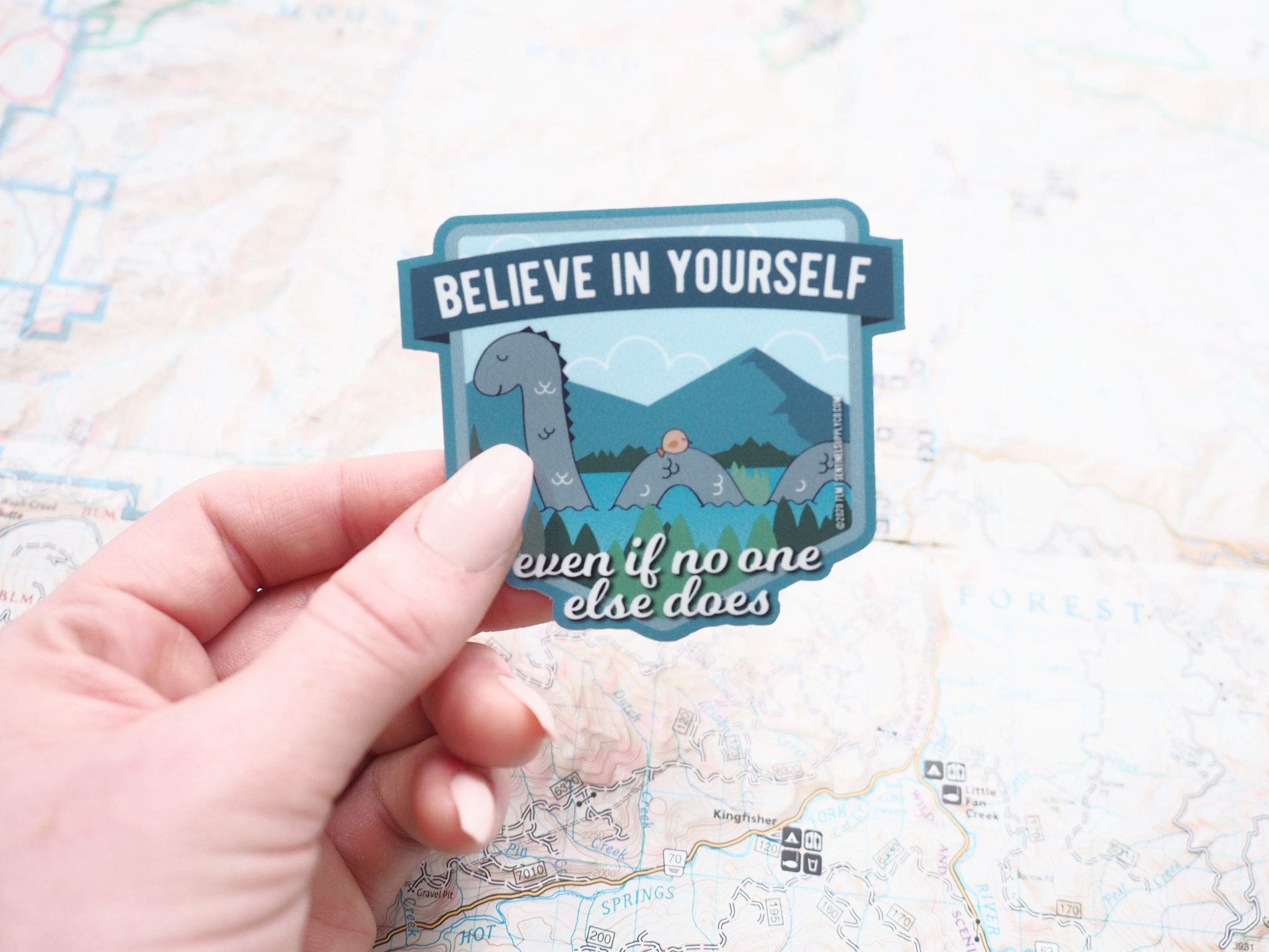 Nessie Believe in Yourself Sticker - Funny Loch Ness Monster Decal for Hydroflask or Laptop - Scotland Cryptid Vinyl Sticker