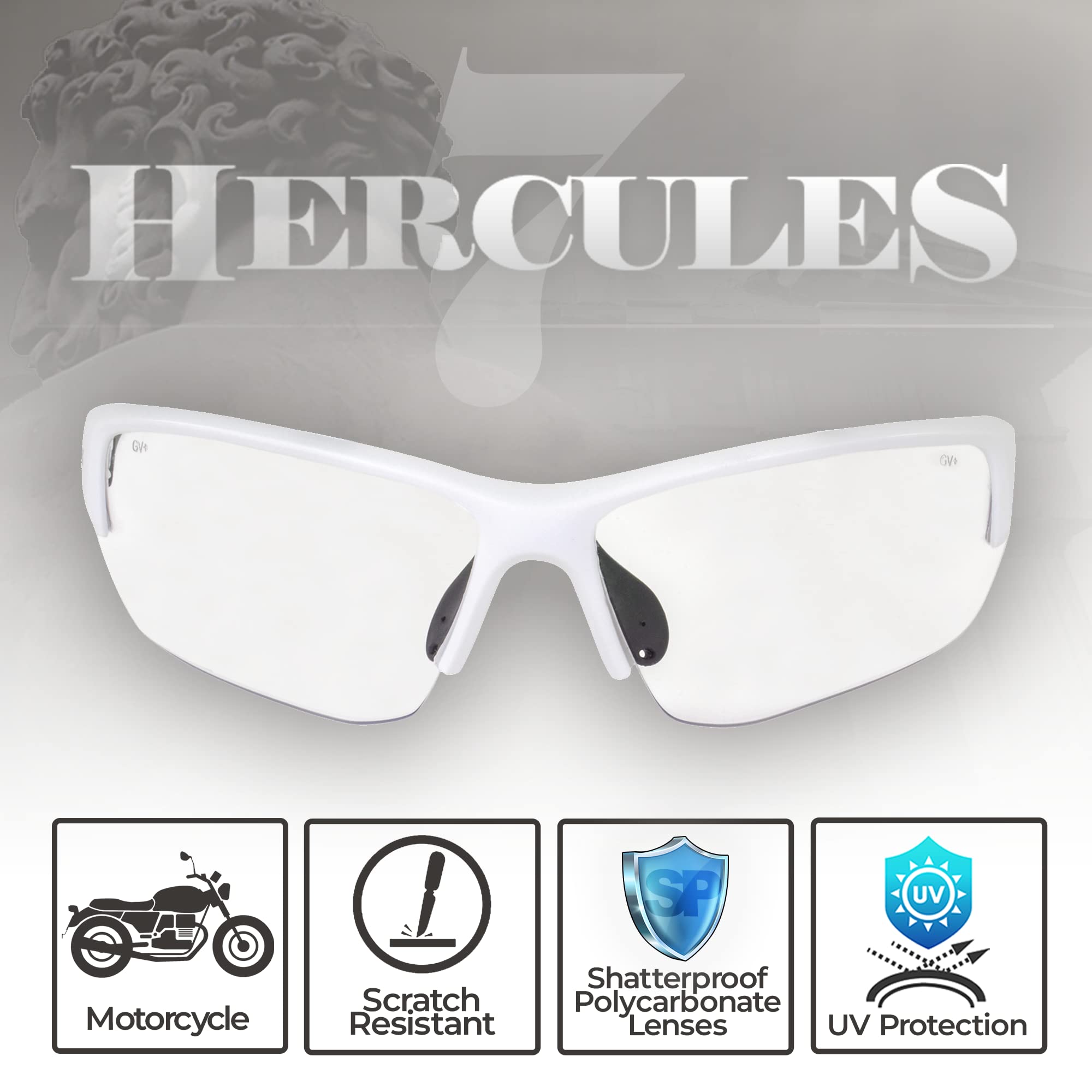 Global Vision Hercules 7 24-Hour Auto-Darkening Clear to Smoke Lens Transitional Safety Sunglasses Glasses Photochromic (White)