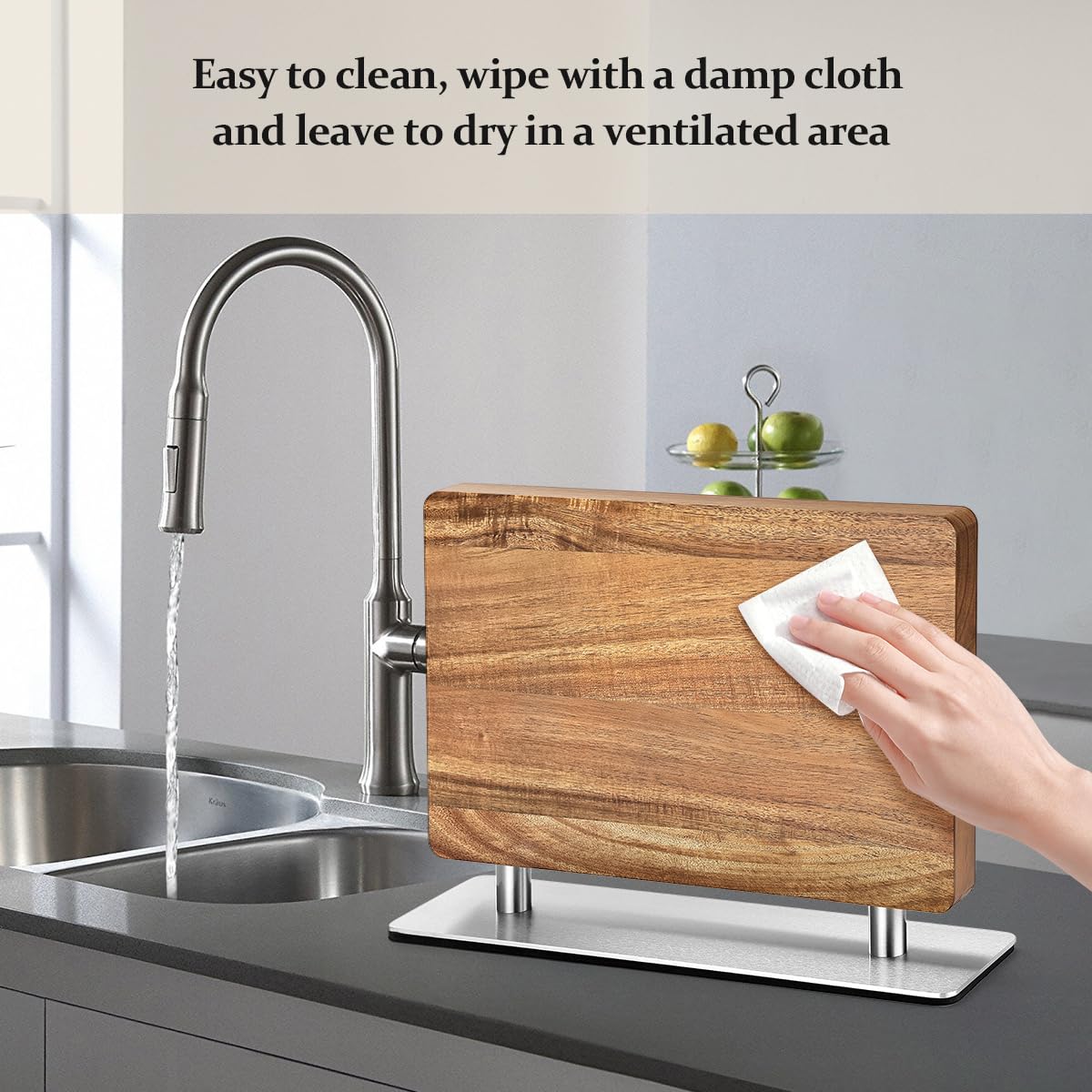 Strong Double Sided Magnetic Knife Block Without Knives, with Acacia Wood+430 Stainless Steel Base,Magnetic Universal Stands with Strong Enhanced Magnets Strip Kitchen Storage Cutlery Large Organizer