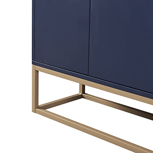 RuiSiSi Modern Sideboard Cabinet Wood Rebound Device Straight-Opening Doors Kitchen Sideboard Buffet Storage Cabinet Narrow Console Table for Entryway Metal Leg, Navy