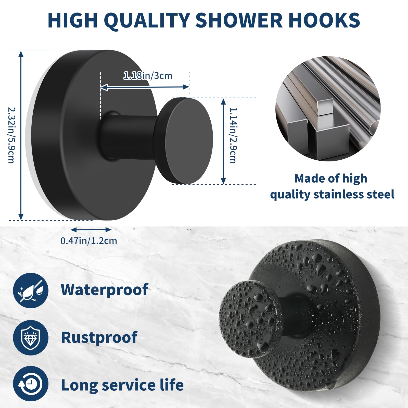 Suction Cup Hooks for Shower Stainless Steel, Towel Hooks for Bathrooms Hangs 11lbs, Shower Hooks for Bathroom, Kitchen, Glass Door, Mirror, Tile, Loofah, Towel, Coat, Bath Robe, Brushed Silver 4 Pack