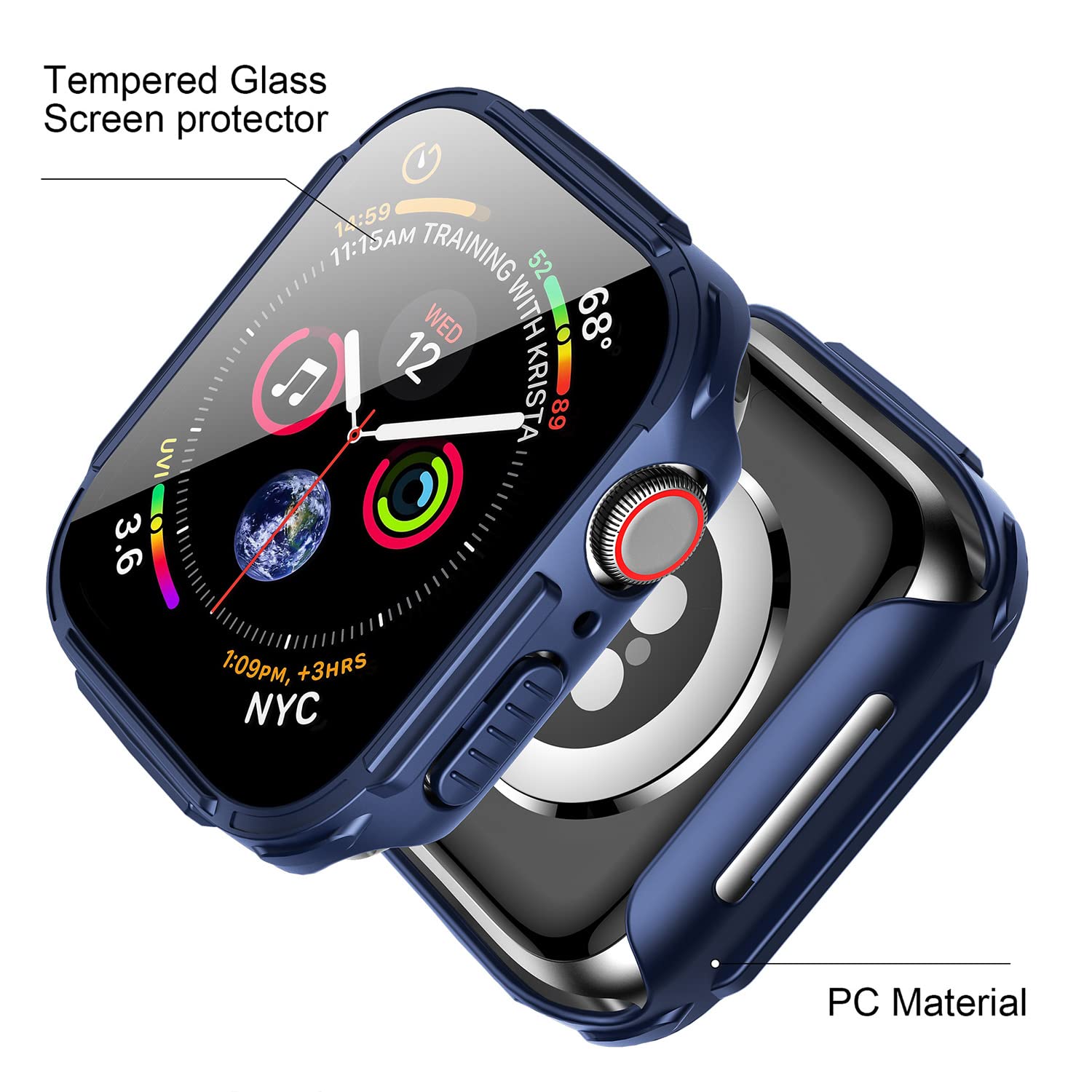 Mesime Rugged Case Compatible for Apple Watch Series 9 8 7 45mm with Tempered Glass Screen Protector, iWatch Case Protective Accessories Shockproof Bumper Cover Men/Women -Blue