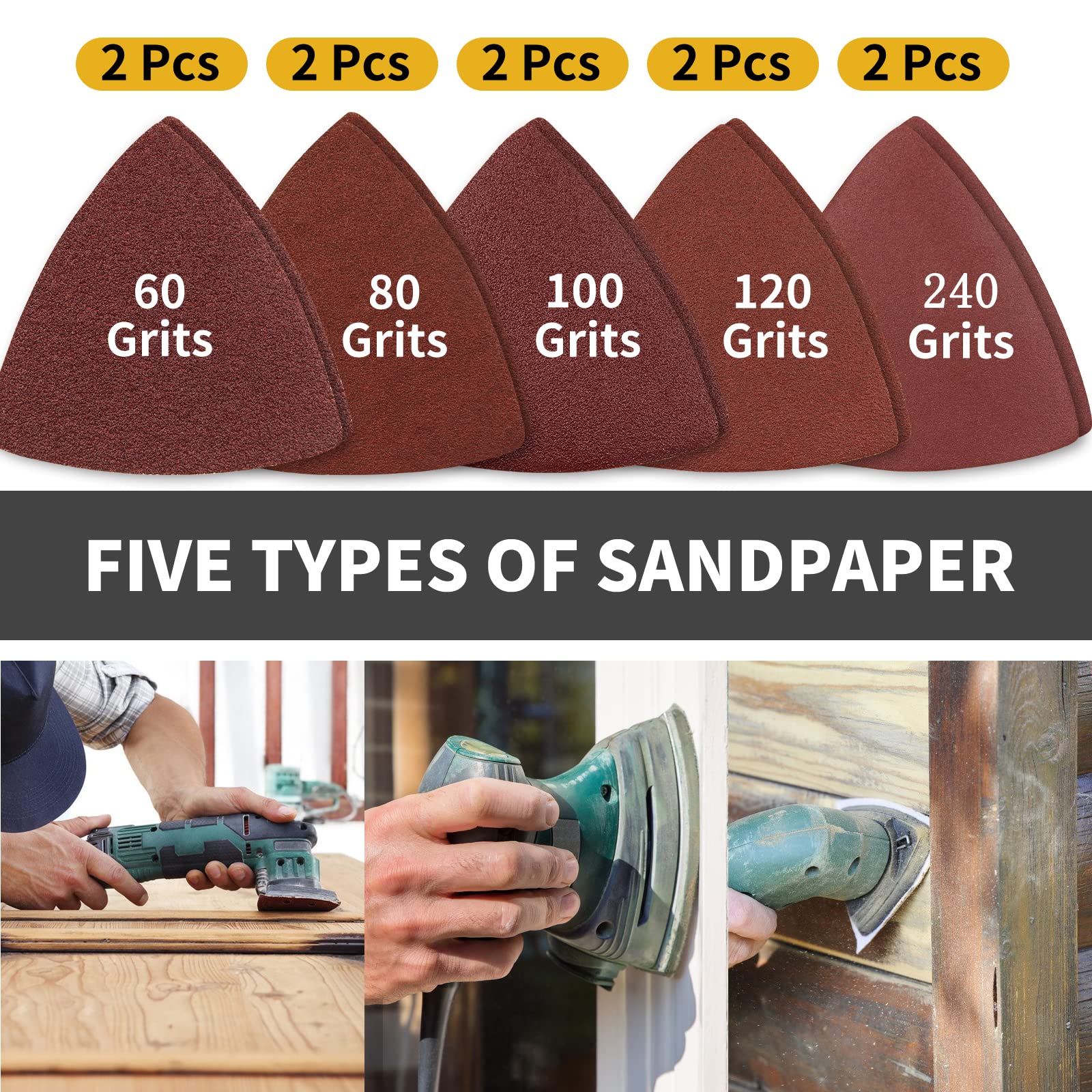 Oscillating Tool Sanding Pads, 4-Pack 3-1/8 Inch Triangle and Finger Hook & Loop Sanding Pads with 35PCS Sandpaper Set Fit Bosch Dremel Makita Milwaukee Rockwell Ryobi Oscillating Multitools