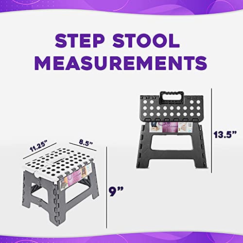 Totally Living 9" Inch Folding Step Stool | Lightweight Anti-Skid & Non-Slip Design | Collapsible Stepping Stool | 300 lb Capacity | Grey/White